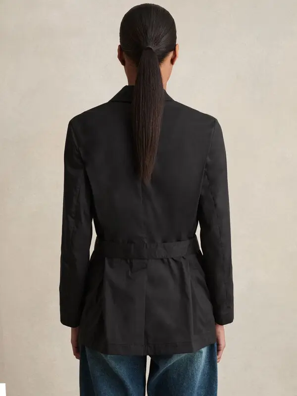 REISS Cotton Blend Double Breasted Belted Jacket