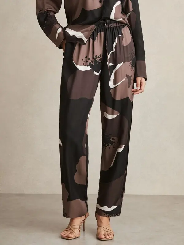 REISS Floral-print Wide-leg Trousers