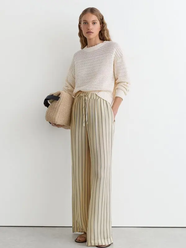 REISS Lyocell Striped Wide-leg Trousers