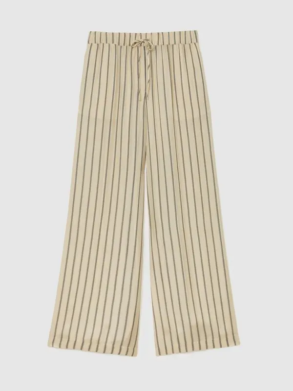 REISS Lyocell Striped Wide-leg Trousers