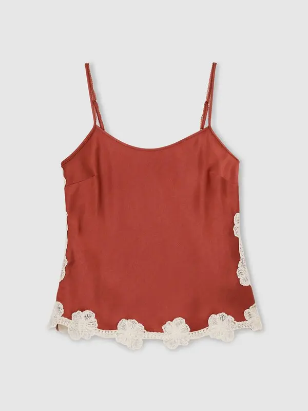 REISS Satin Floral-lace Trim Cami Top