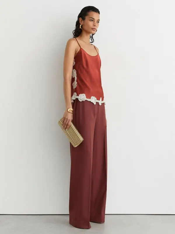 REISS Satin Floral-lace Trim Cami Top
