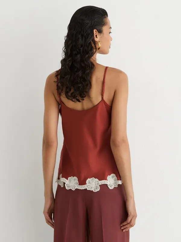 REISS Satin Floral-lace Trim Cami Top