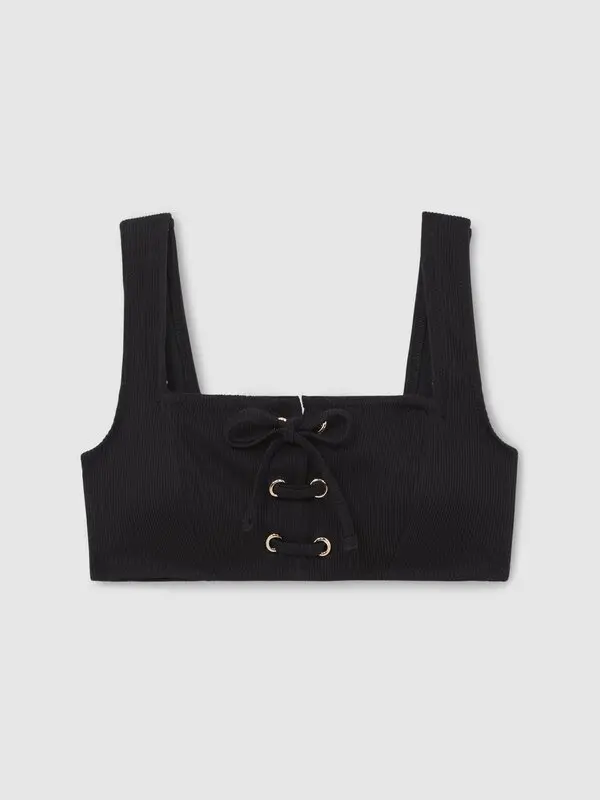 REISS Ribbed Lace-up Bikini Top