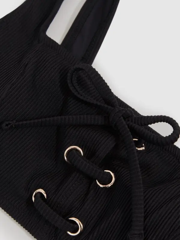 REISS Ribbed Lace-up Bikini Top