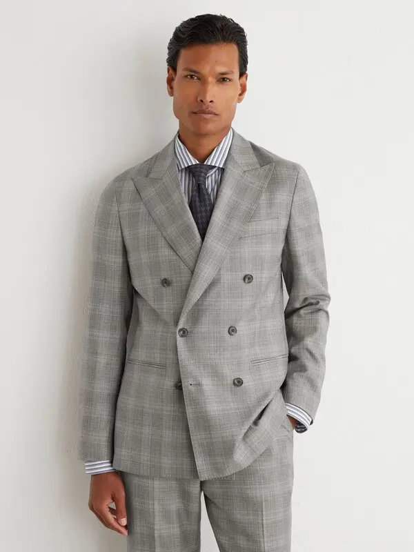 REISS Wool Check Double-breasted Suit Blazer Classic-fit