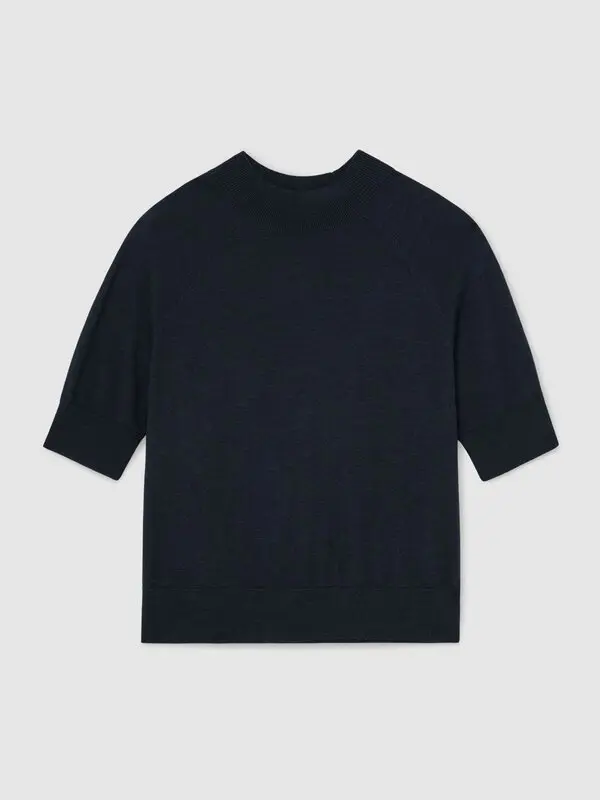 REISS Merino Wool Funnel-neck Top - Navy