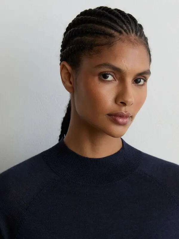 REISS Merino Wool Funnel-neck Top - Navy
