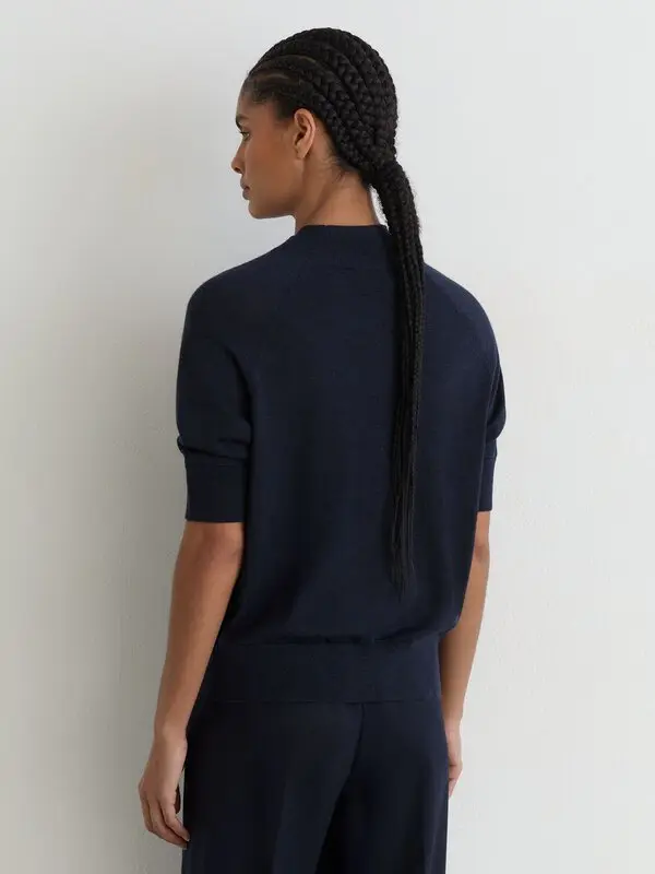 REISS Merino Wool Funnel-neck Top - Navy