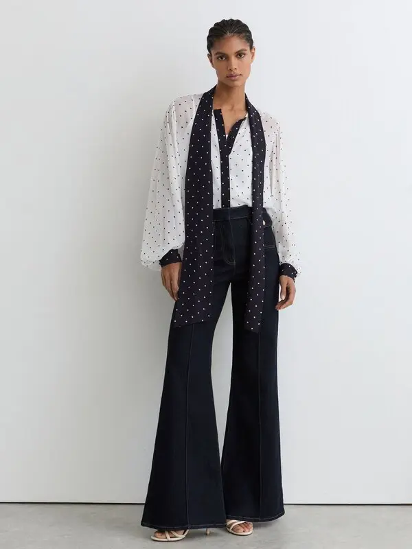 REISS Polka-dot Tie-neck Blouse