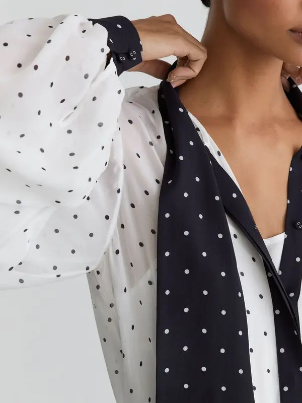 REISS Polka-dot Tie-neck Blouse