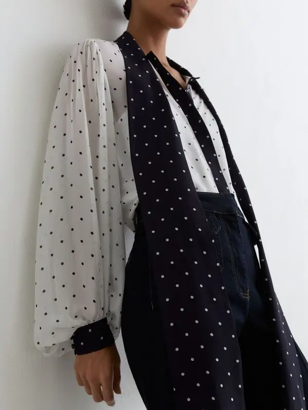 REISS Polka-dot Tie-neck Blouse