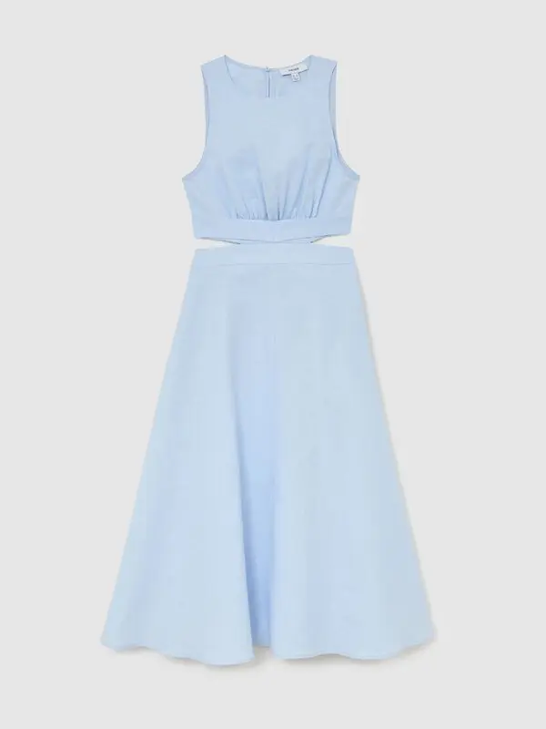 REISS Linen-cotton Cut-out Midi Dress - Blue