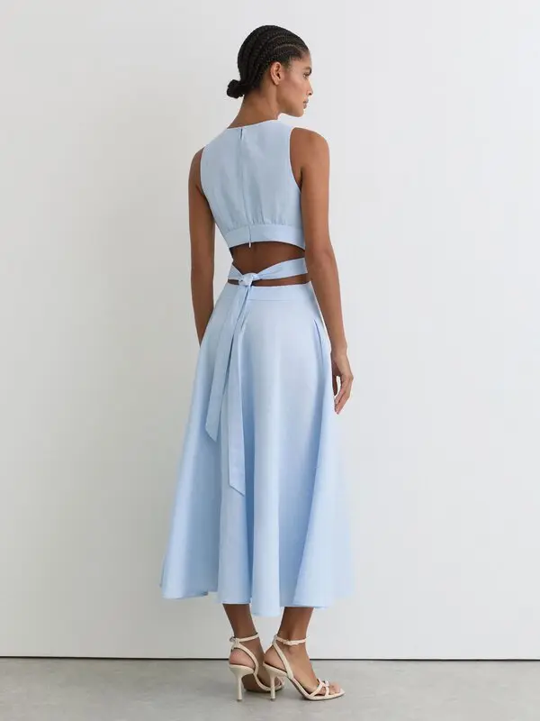 REISS Linen-cotton Cut-out Midi Dress - Blue