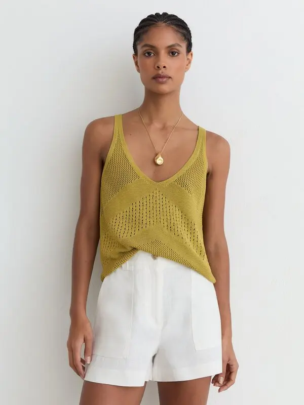 REISS Open-stitch Knitted Vest - Green