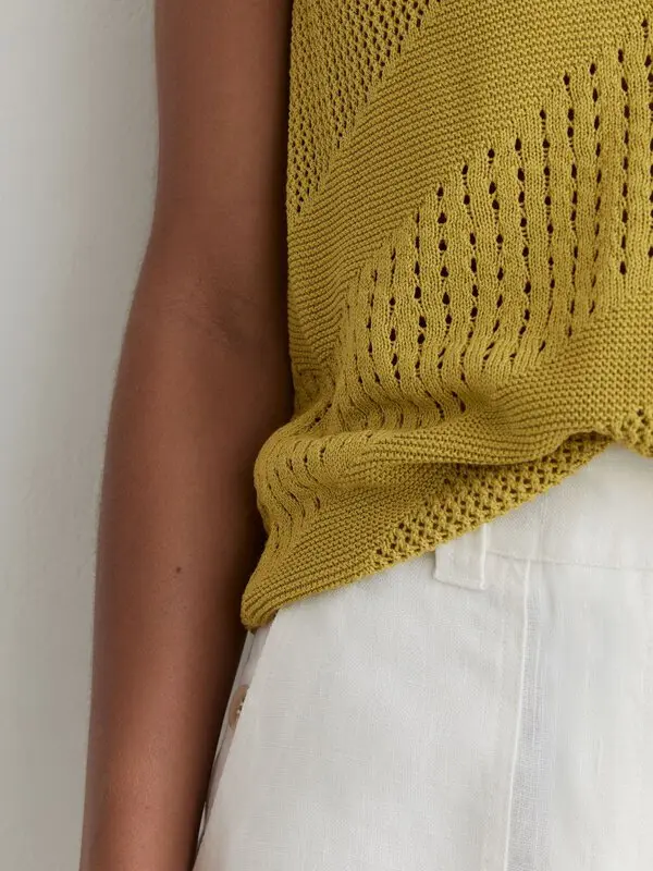 REISS Open-stitch Knitted Vest - Green