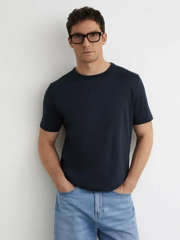 REISS Air-water Cotton Tailored-fit T-shirt - Navy