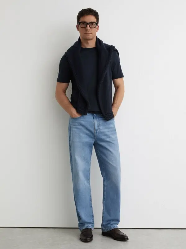 REISS Air-water Cotton Tailored-fit T-shirt - Navy