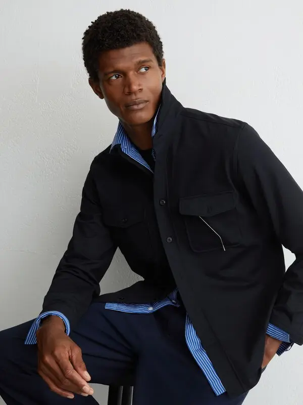 REISS Twin-pocket Button-through Overshirt - Navy
