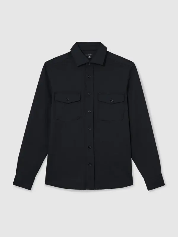 REISS Twin-pocket Button-through Overshirt - Navy