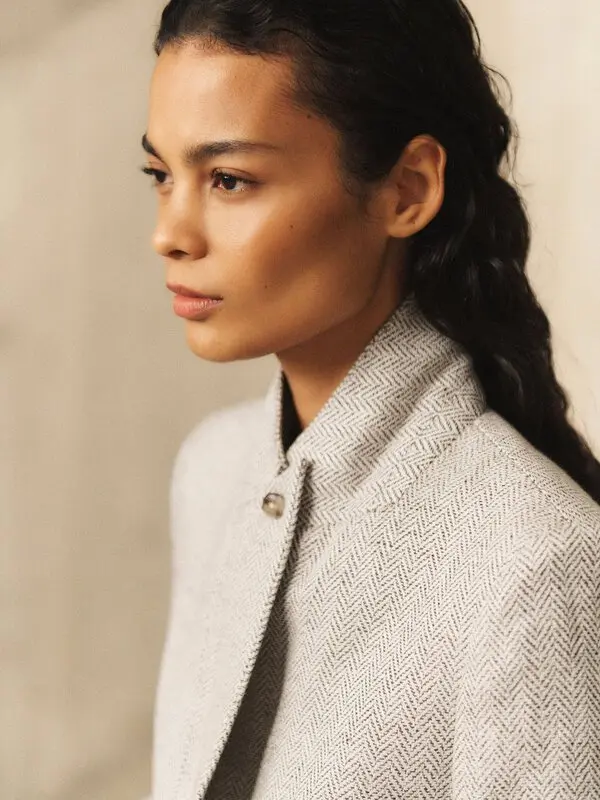 REISS Herringbone Linen-blend Cropped Suit Blazer