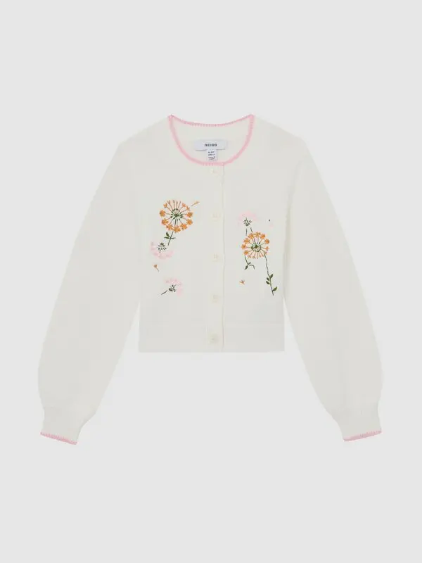 REISS Cotton Floral-embroidered Cardigan
