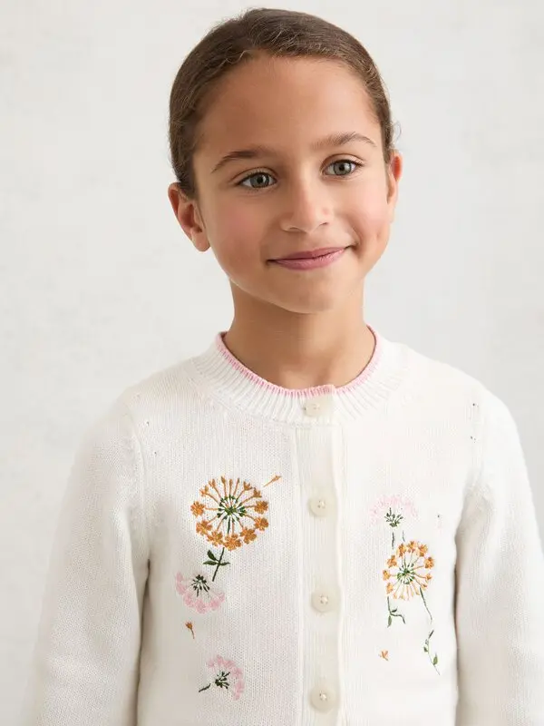REISS Cotton Floral-embroidered Cardigan