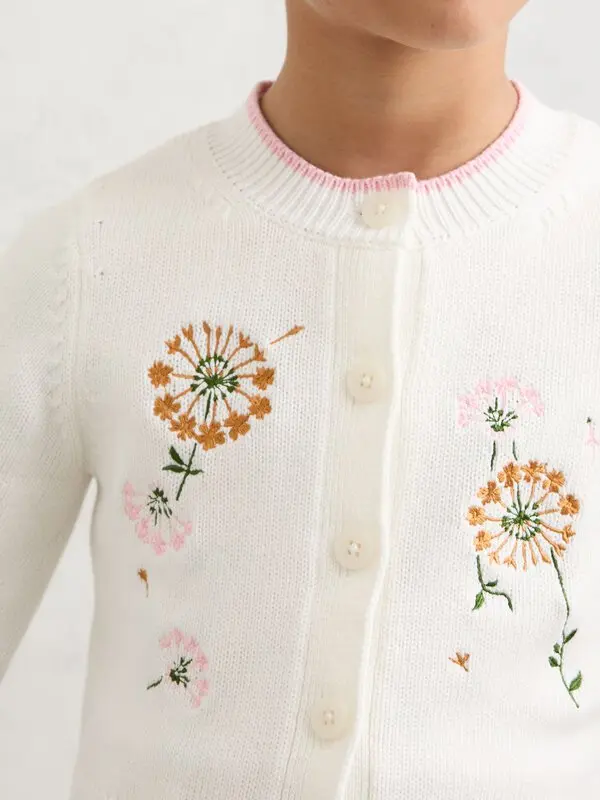 REISS Cotton Floral-embroidered Cardigan