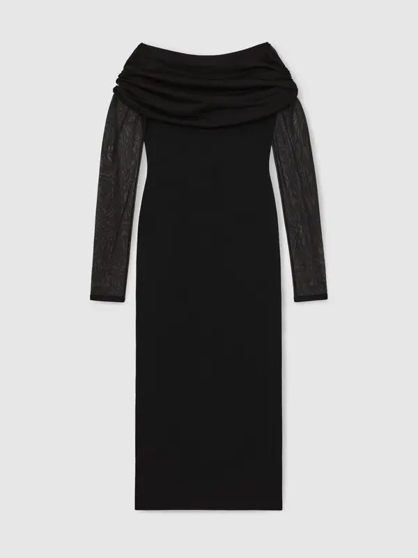 REISS Sheer-sleeve Knit Midi Dress