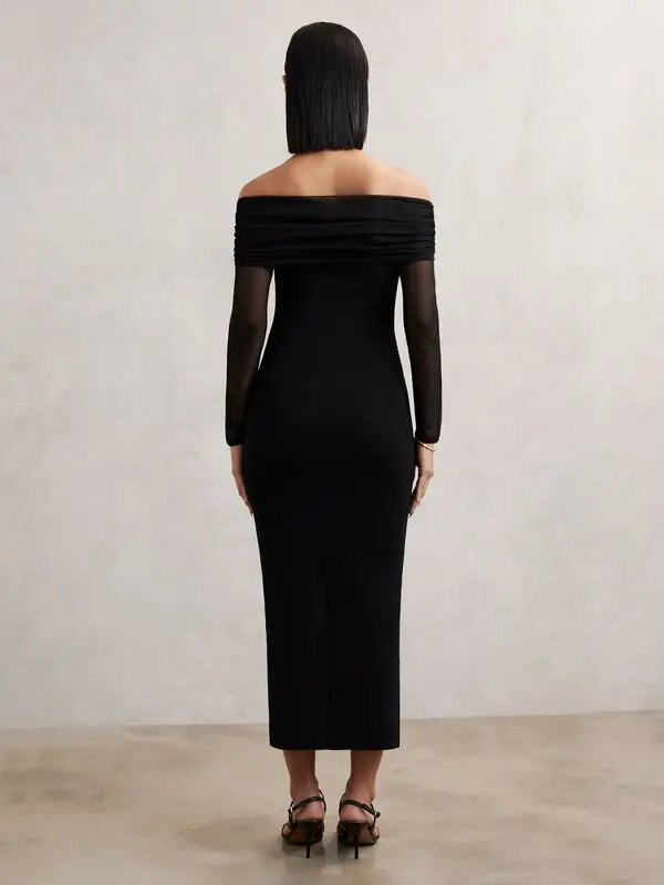 REISS Sheer-sleeve Knit Midi Dress