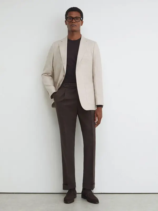 ATELIER Cotton-blend Classic-fit Trousers - Brown