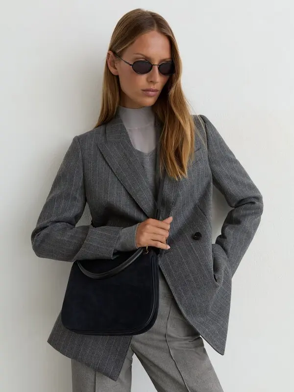 REISS Woven Pintuck-detail Flared Trousers