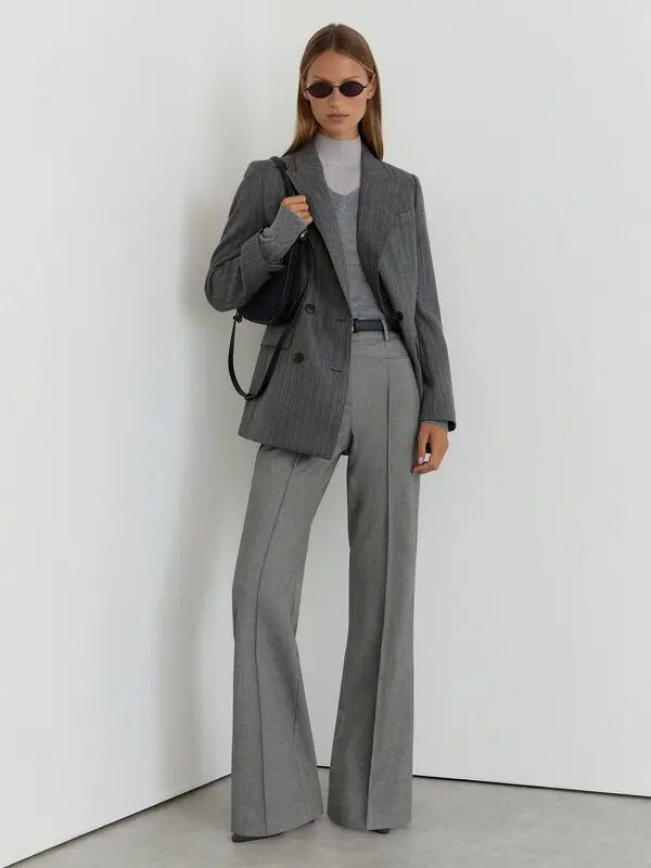 REISS Woven Pintuck-detail Flared Trousers
