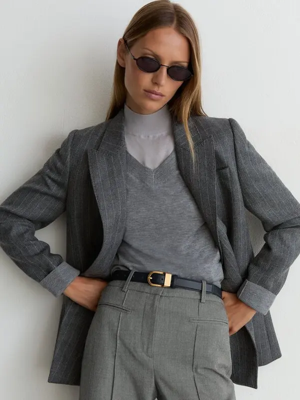 REISS Woven Pintuck-detail Flared Trousers