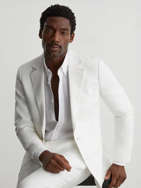 REISS Tailored Fit Linen-twill Single-breasted Blazer Tailored-fit