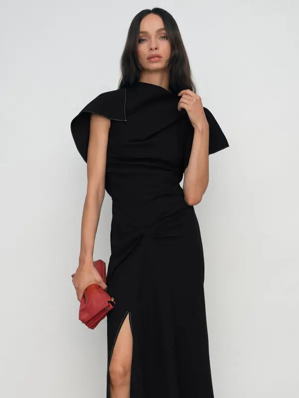 REISS Asymmetric Draped Midi Dress