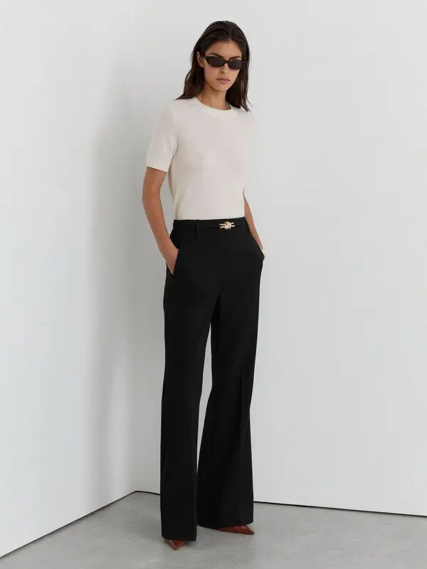 REISS Flared Knot-hardware Belted Trousers - Black