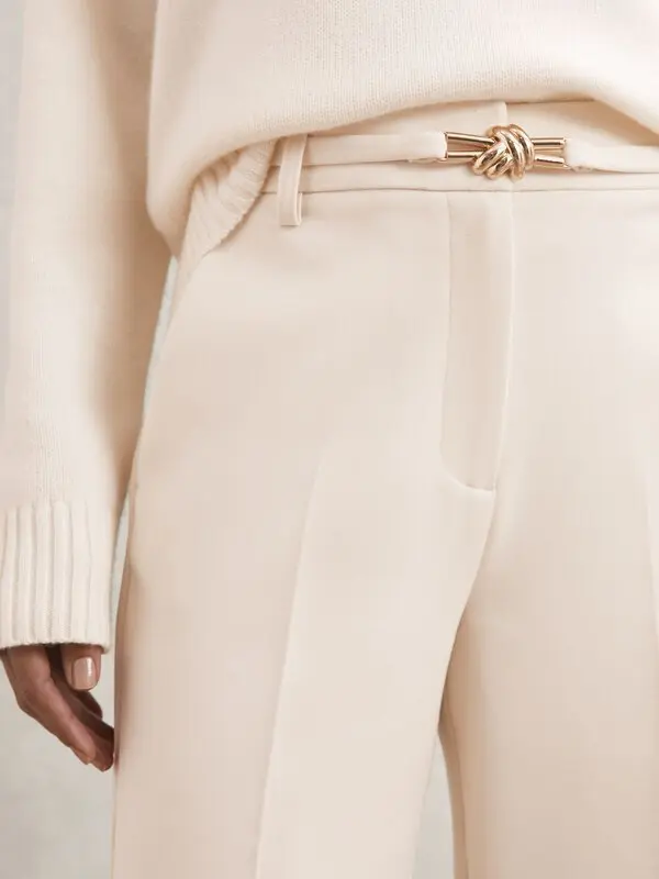 REISS Flared Knot-hardware Belted Trousers - Cream
