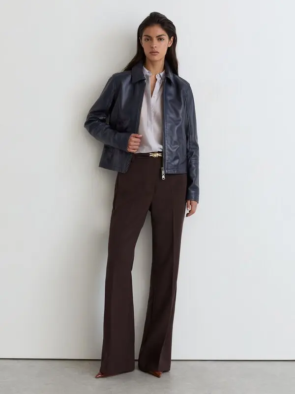 REISS Flared Knot-hardware Belted Trousers - Grape