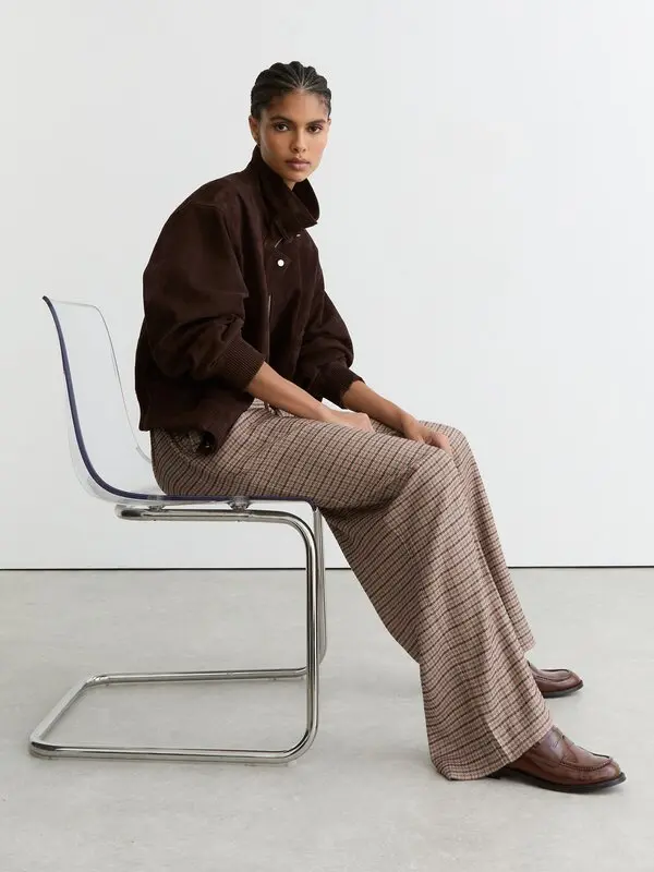 REISS Petite Wide-leg Pleated Trousers In Houndstooth Check