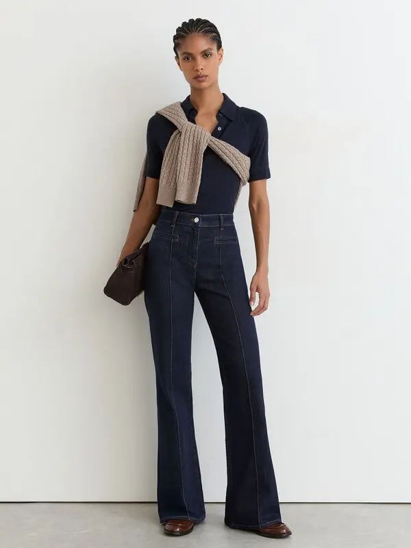 REISS Pintuck-detail Flared Jeans
