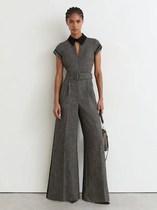 REISS Collared Wide-leg Belted Jumpsuit