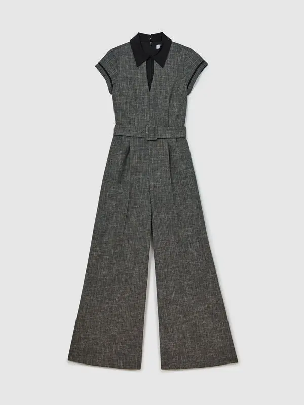 REISS Collared Wide-leg Belted Jumpsuit