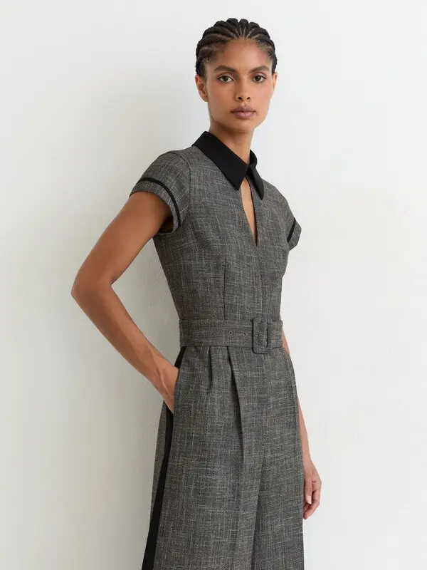 REISS Collared Wide-leg Belted Jumpsuit