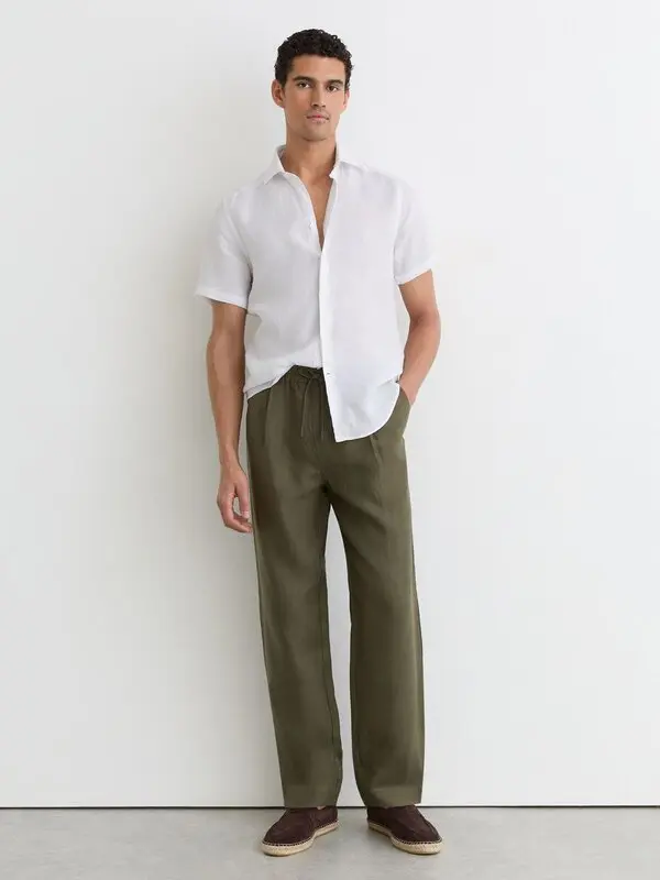 REISS Slim Fit Linen Button-through Shirt - White