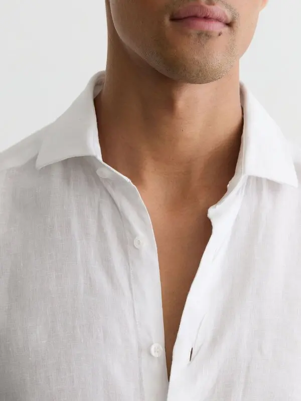 REISS Slim Fit Linen Button-through Shirt - White