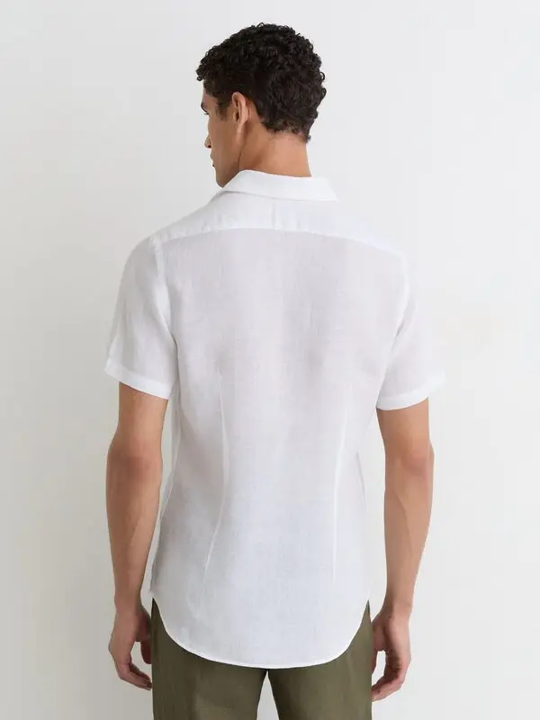 REISS Slim Fit Linen Button-through Shirt - White