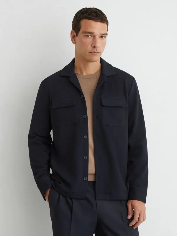 REISS Textured Twin-pocket Regular-fit Shirt - Navy