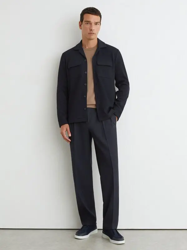 REISS Textured Twin-pocket Regular-fit Shirt - Navy