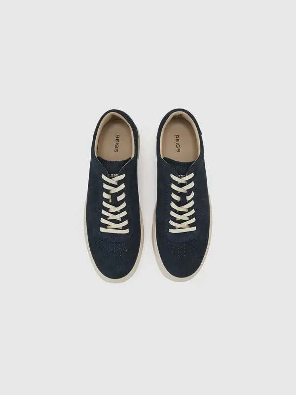 REISS Nubuck Leather Perforated-detail Trainers